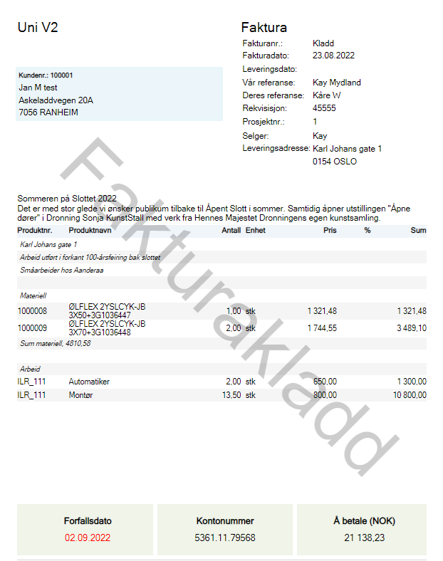 Uni - Endringer i fakturablankett – Contracting Works - Kundesenter